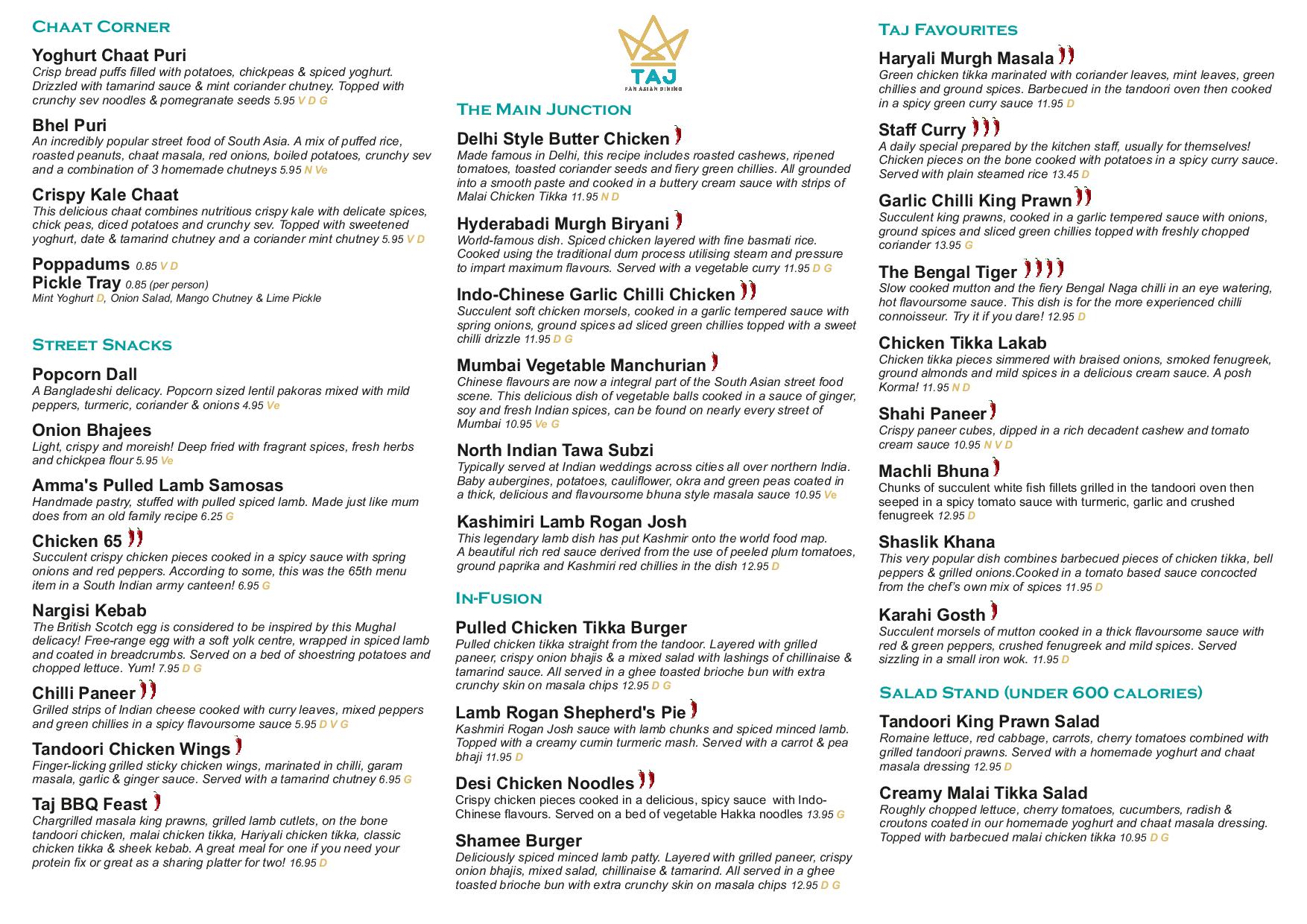 Our Dine in Menu - Taj Tandoori Indian Restaurant in Cambridge
